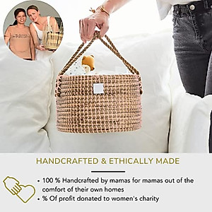 BEBE BASK Baby Diaper Caddy Organizer - Handmade Organic Seagrass - Luxury Pink Diaper Caddy Basket - Cute Diaper Caddy for Baby Girl - Diaper Caddy For Baby Girl (Blush)