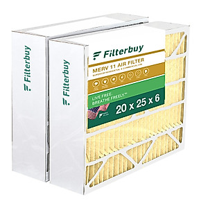 Filterbuy 20x25x6 Air Filter MERV 11 Allergen Defense (2-Pack), Pleated HVAC AC Furnace Air Filters Replacement for Aprilaire Space-Gard 201/2200 / 2250 (Actual Size: 19.75 x 24.25 x 6.00 Inches)
