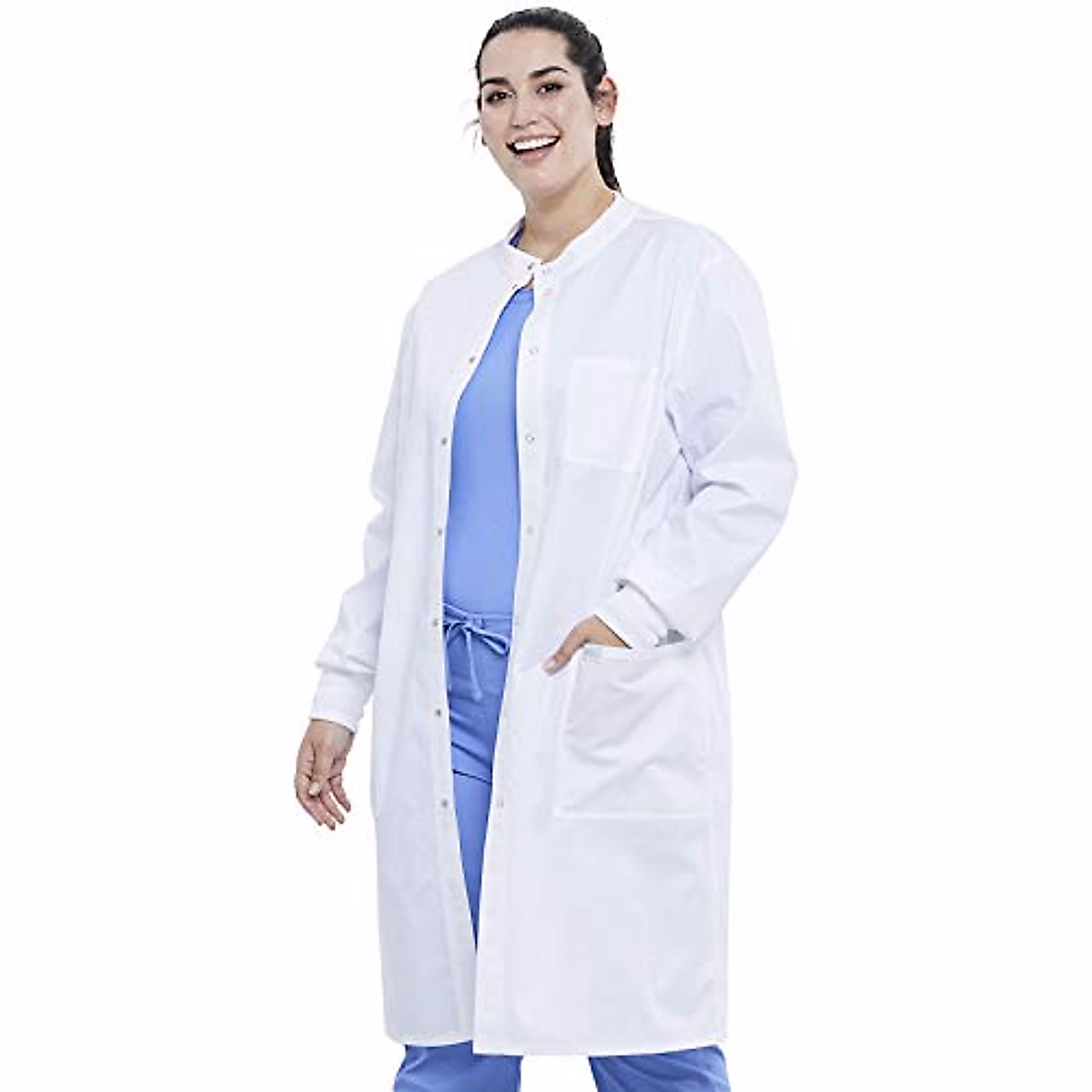 Dickies Men & Women Scrubs Lab Coat 43" Snap Front GD360, M, White