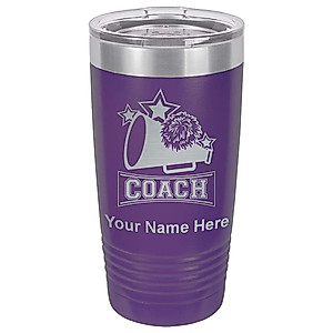 LaserGram 20oz Vacuum Insulated Tumbler Mug, Cheerleading Coach, Personalized Engraving Included (Dark Purple)