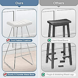 SICOTAS Bar Stools Set of 2 - Counter Height Bar Stools - 24 Inch Saddle Bar Stools - Modern Metal Bar Stools for Kitchen Counter - White Saddle Seat Barstools, Kitchen Island Stools - Chromed Base