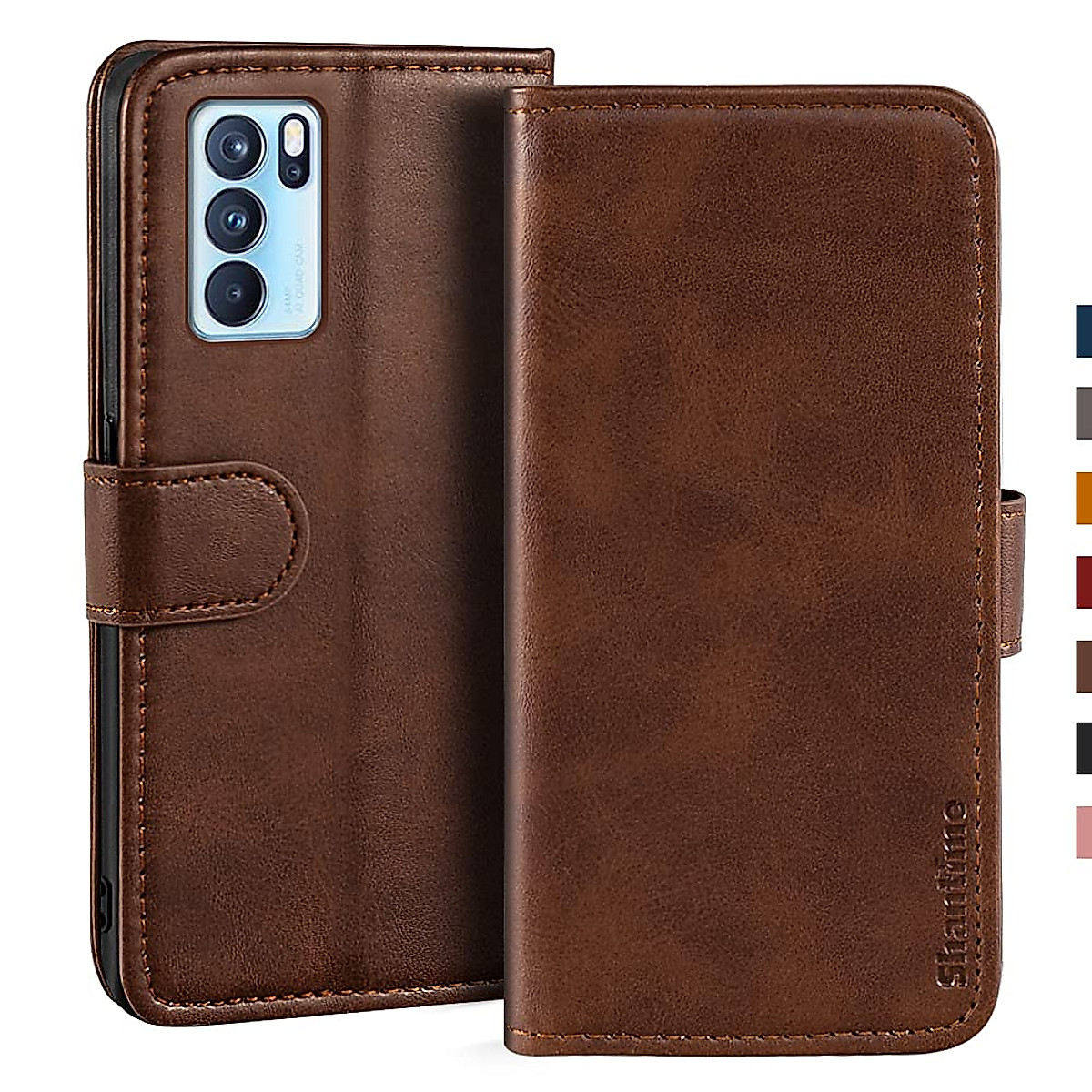 Shantime Oppo Reno 6 Pro 5G Case, Leather Wallet Case with Cash & Card Slots Soft TPU Back Cover Magnet Flip Case for Oppo Reno 6 Pro 5G Brown