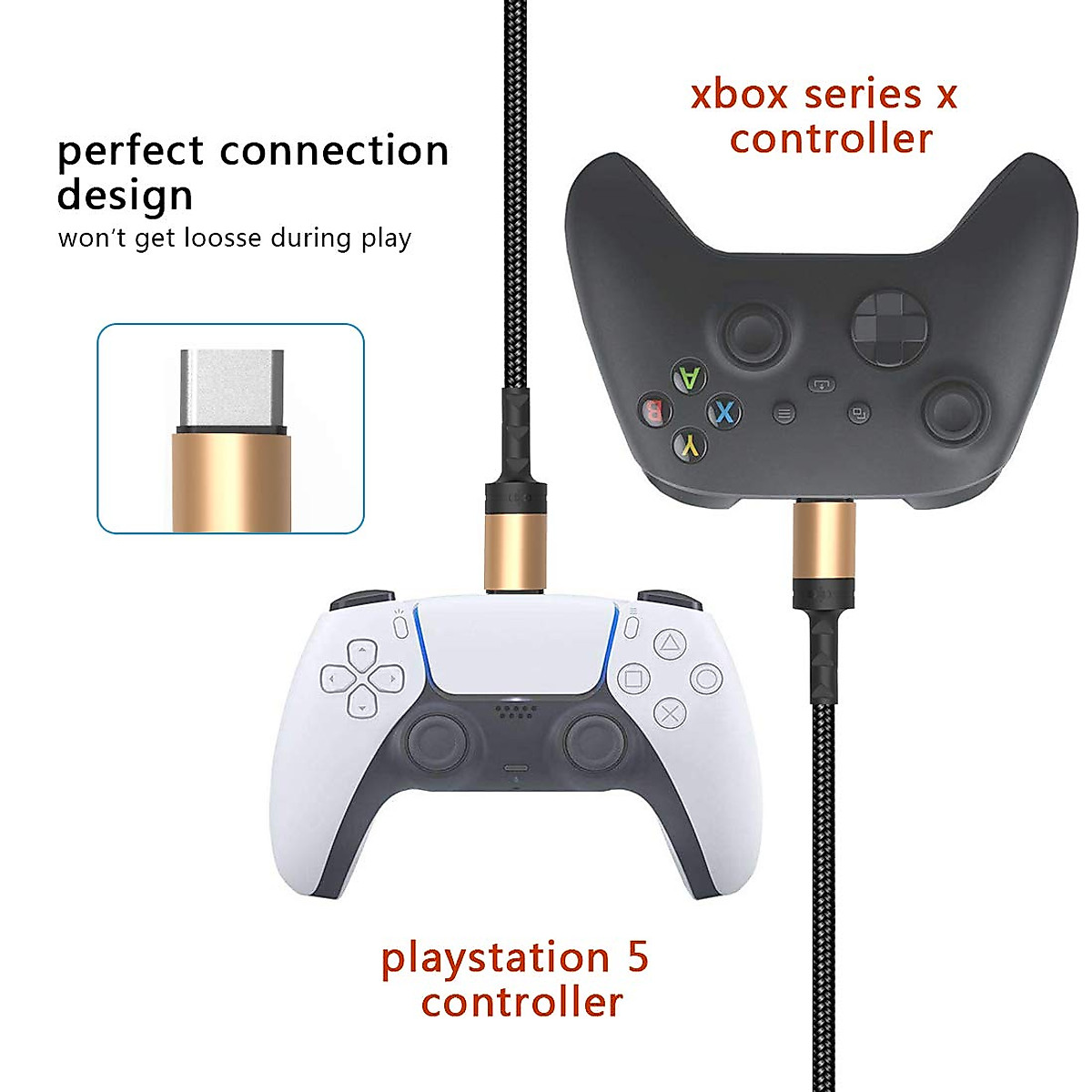 Nextpowerbox Dual Controller Charger Cable, Nylon Braided Y-Splitter USB-C Long Charging Cable, USB to Type C Fast Charging for PS5 DualSense/Xbox Series/Switch Pro Controller (6.6FT)