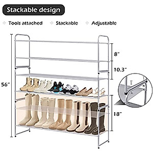 MISSLO 2 Tier Long Shoe Rack for Closet and 4 Tier Long Shoe Organizer for Closet Shoe Organizer Holds Wide Low Stackable Shoe Storage Shelf for Bedroom Floor, Men Boots, Women Heels, Kids Sneakers
