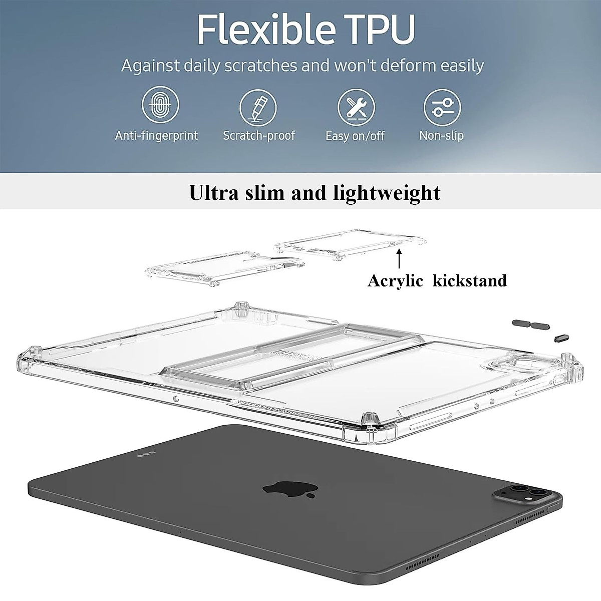 UUcovers Clear Stand Case for iPad Pro 12.9 Inch 6th/5th/4th/3rd Generation (2022/2021/2020/2018) with Pencil Stylus Pen Holder/Kickstand Soft TPU Back Transparent Shockproof Lightweight Cover, Clear