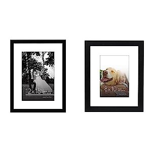 Americanflat 12x16 Picture Frame in Black - Displays 8x12 with Mat or 12x16 Without Mat - Engineered Wood & 8x10 Picture Frame in Black - Displays 5x7 with Mat and 8x10 Without Mat - Engineered Wood