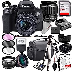 Canon EOS 850D (Rebel T8i) DSLR Camera with 18-55mm is STM Zoom Lens Bundle + 64GB Memory, Case, Tripod and More