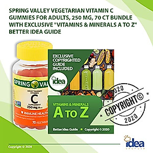 Spring Valley Vegetarian Vitamin C Gummies for Adults, 250 mg, 70 Ct + “Vitamins & Minerals - A to Z - Better Idea Guide©” (1 Pack 70 Count)