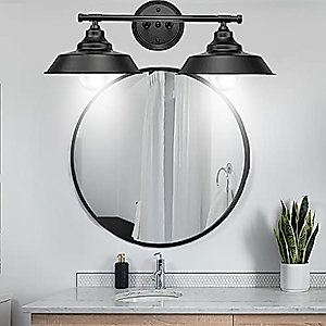 GZBEINI 2 Lights Farmhouse Bathroom Light Fixtures Black Bathroom Vanity Light Fixture Over Mirror, Vintage Mid Century Wall Sconces Rustic Style Wall Lighting for Bathroom Mirror Cabinet