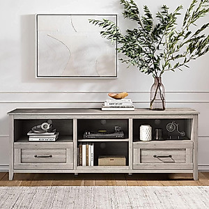 SAINTCY TV Stand for TVs up to 80", Large Television Stands with Drawers for Living Room, Farmhouse Entertainment Center with Storage and Shelves, TV Console Cabinet Furniture for Bedroom (Grey)