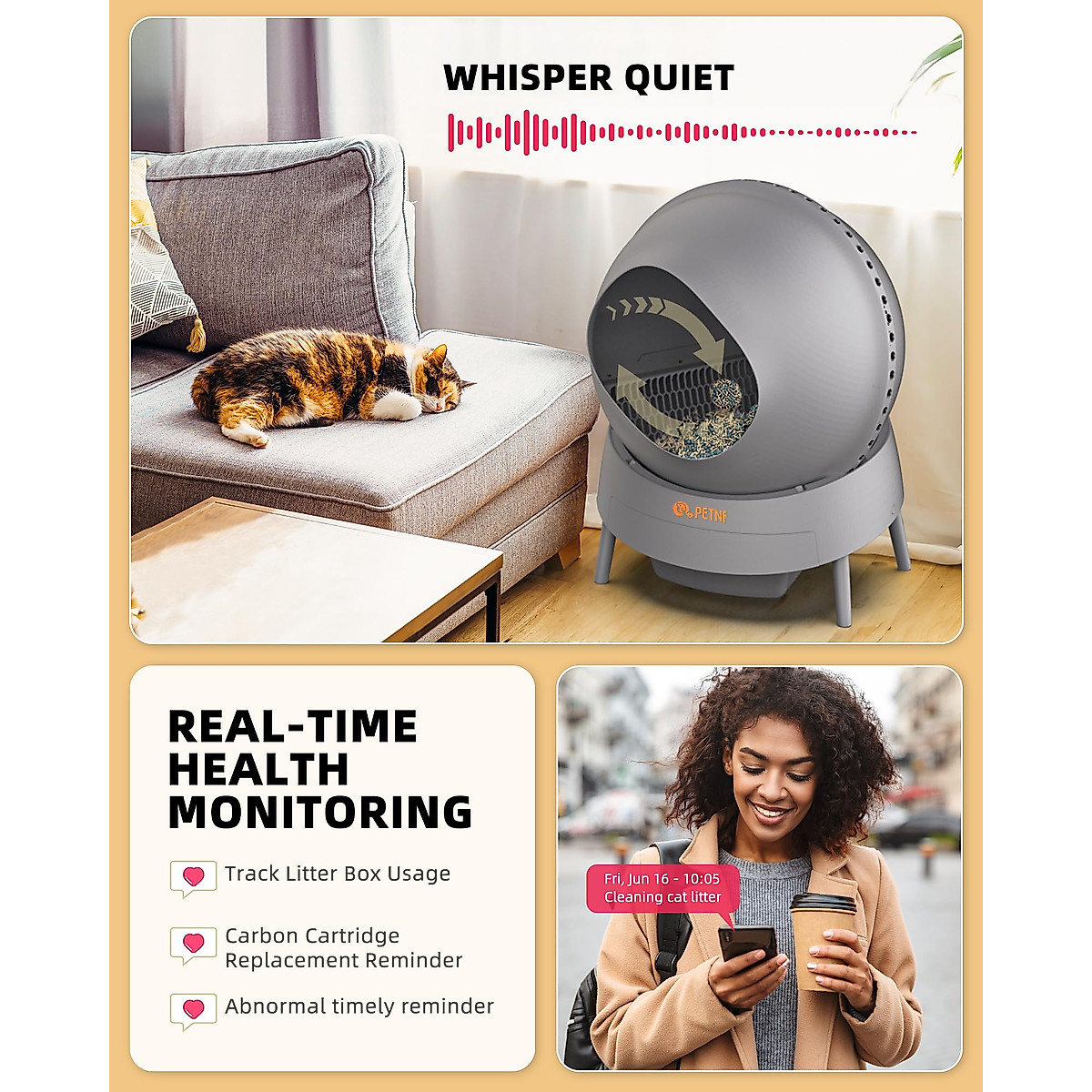 Self Cleaning Cat Litter Box with APP Control,No More Scooping Automatic Cat Litter Box with mmWave Sensor for Multiple Cats,Excellent Odor Removal,57L Extra Large Space,Ultra-Quiet Robot Litter Boxes