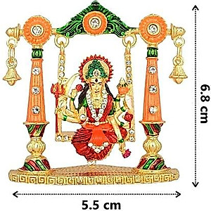 Aadhya Wellness Metal Goddess Maa Durga Sherawali MATA Idol on Jhula Metal Statue Car Dashboard Temple Puja Home Decor Office Showpiece Decorative Showpiece 6.8 cm Multicolor