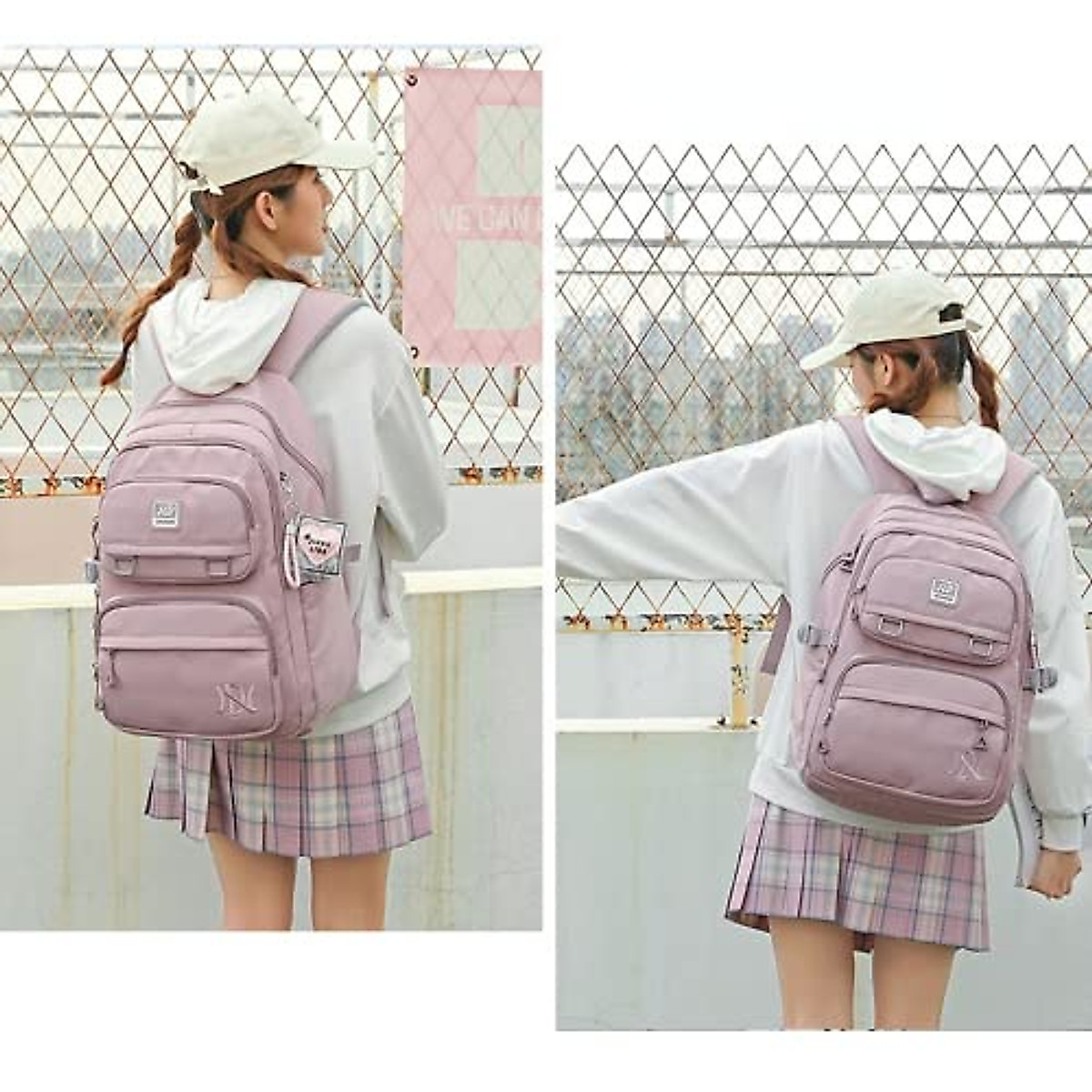 Aesthetic Laptop Backpack Kawaii Backpack Back to School Anti Theft Slim Durable Backpack with Large Capacity (Pink)