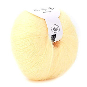 Yarn Mohair E11Wool Yarn for Knitting Soft Mohair Knit Long Wool Yarn DIY Scarf Crochet Thread Supplies (with A Crochet)(Light Yellow)