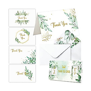 Mr. Pen- Thank You Cards with Envelopes, 20 Pack, 4” x 6”, Greenery Gold Foil Design, Thank You Notes with Envelopes Set, Thank You Cards Wedding, Blank Thank You Cards with Envelopes
