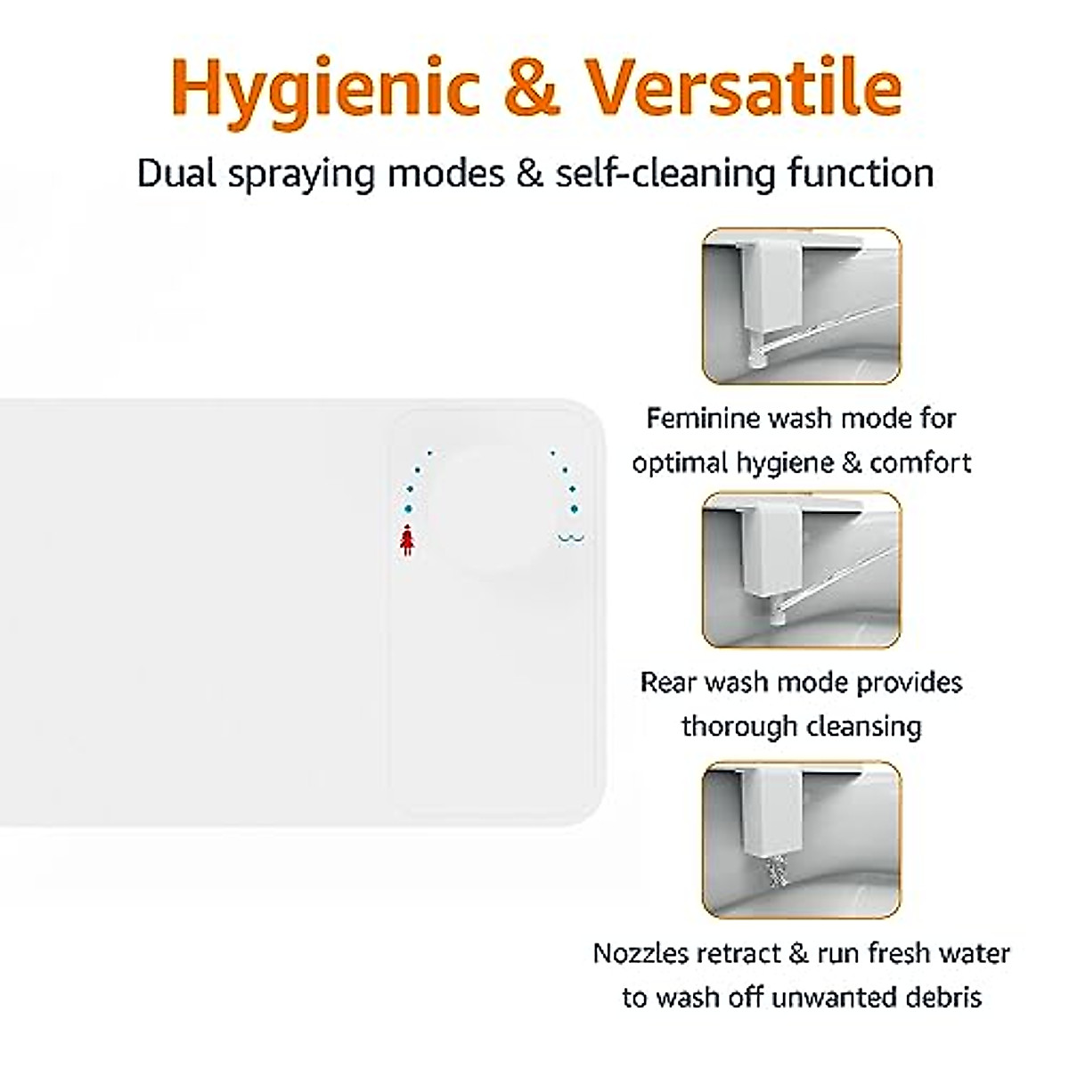 Amazon Basics Nonelectrical Bidet Attachment for Toilet with Water Adjustment, Slim, 16.42" x 4.61" x 3.5"