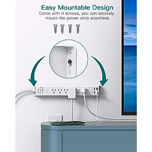 Power Strip Surge Protector with USB C - Flat Plug Extension Cord with 6 AC Outlets 4 USB (2 USB C), Wall Mount, 5ft, 900 J, Multi Plug Outlet Extender for Home Office Dorm Room Essentials