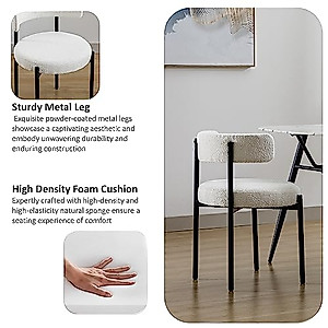 Locus Bono Boucle Dining Chairs Set of 4, Modern Upholstered Dining Room Chairs, Armless Kitchen Chair for Dining Room, Living Room, Black Metal Legs (4 PCS, White)