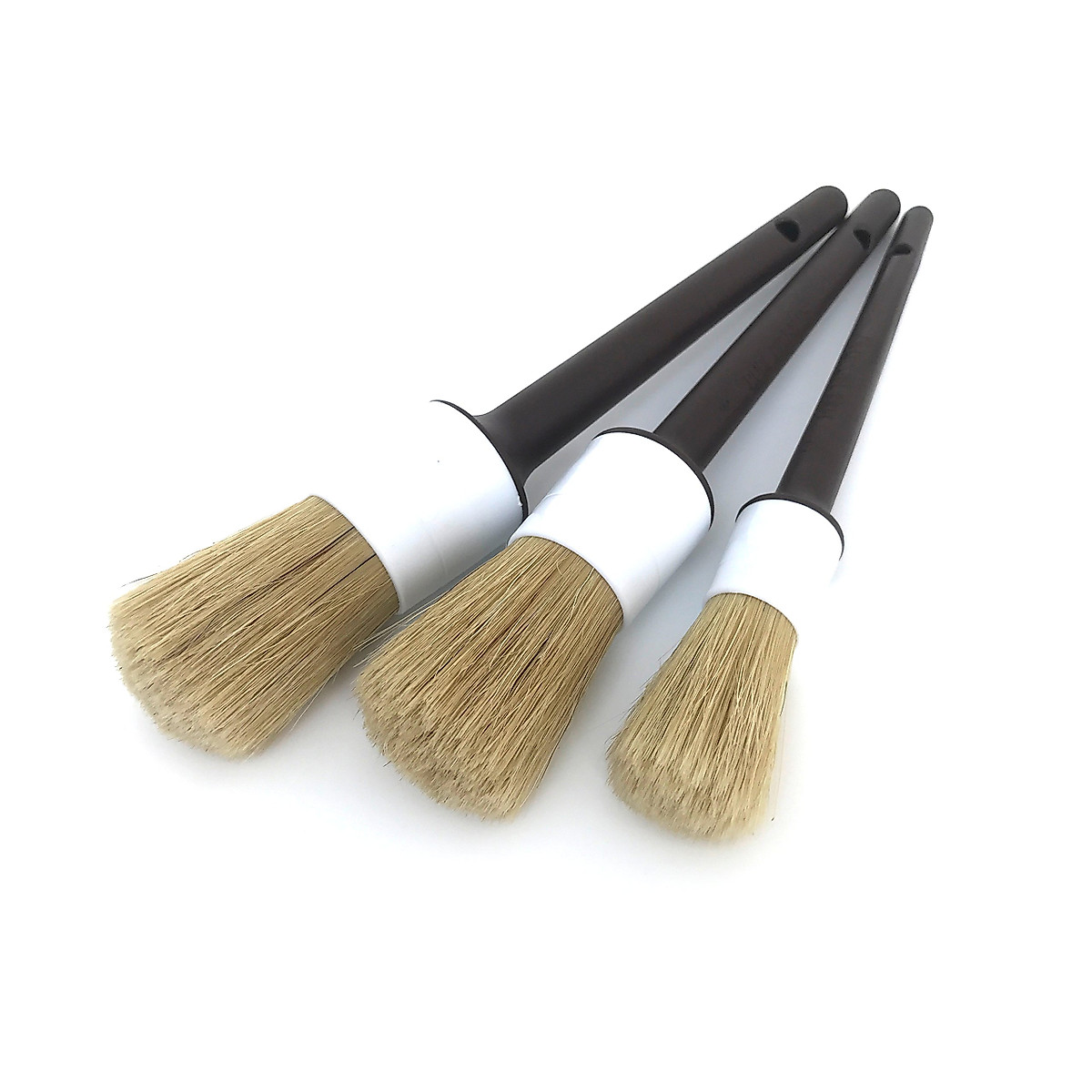 Detail Dudes Boars Hair Ultra Soft Car Detail Brushes - Set of 3 - Perfect for Washing Emblems Wheels Interior Upholstery Air Vents, NO Metal Brush Parts