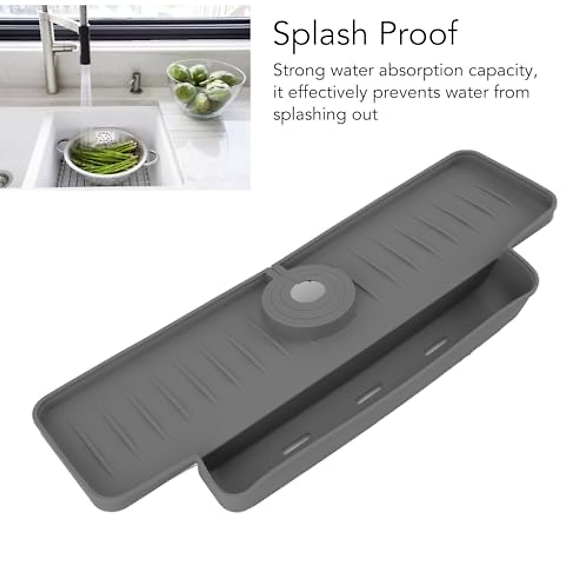 Faucet Handle Drip Catcher Tray, Silicone Foldable Faucet Handle Drip Catcher Tray Mat, Soap Sponge Holder for Kitchen Sink Accessories Gadgets Counter Bathroom (GRAY)