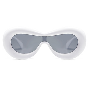 VANLINKER Oversized Thick Inflated Sunglasses Womens Mens Trendy Oval One Peice Glasses Funny Aesthetic Shades VL9729 White