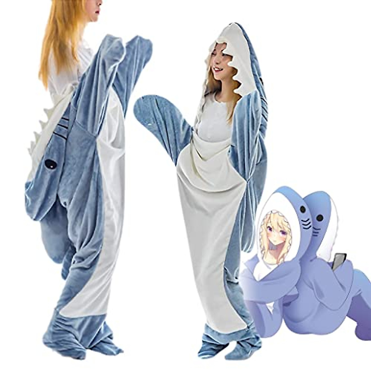 Shark Blanket Adult - Wearable Shark Blanket, Super Soft Cozy Flannel Hoodie Sleeping Bag Shark Tail Wearable Fleece Throw Blanket Onesie Blanket, Gifts for Shark Lovers 67 in L