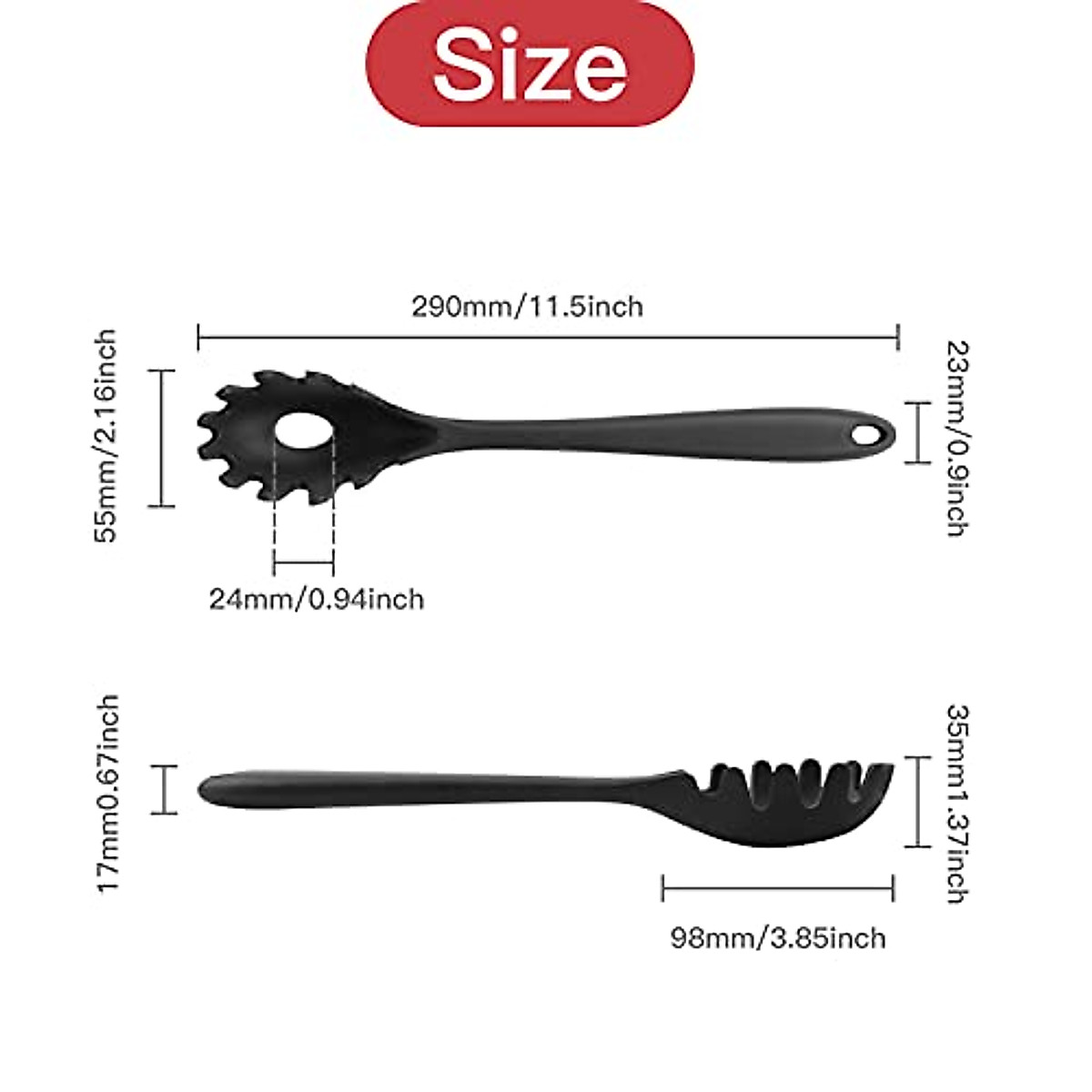 MJIYA Silicone Spaghetti Server, Food Grade Pasta Fork, High Heat Resistant to 480°F, Durable Heat-Resistant Silicone Spaghetti Scoop (Black)