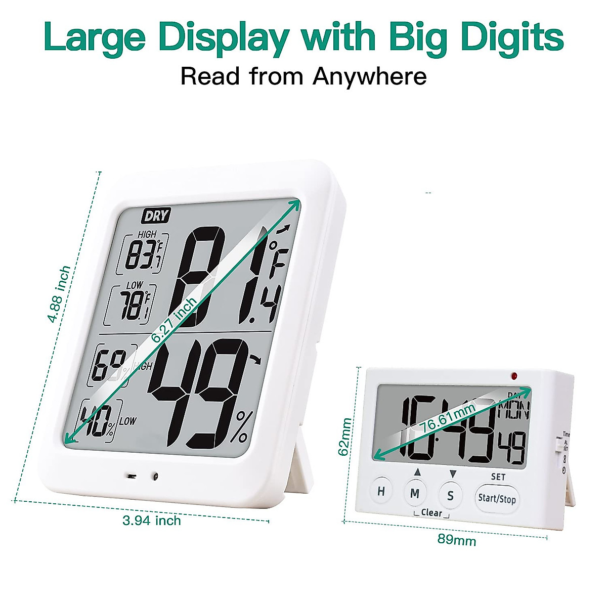 TXL Large Digital Hygrometer Indoor Thermometer with Humidity Gauge, Smart Room Temperature Humidity Sensor Monitor with Touch LCD Backlight for Home Office Warehouse Greenhouse Garden Wine Cellar