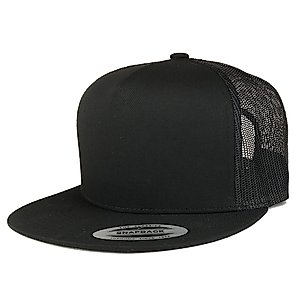 Trendy Apparel Shop Flexfit Brand 5 Panel Classic Trucker Flatbill Mesh Snapback Cap - BLACK