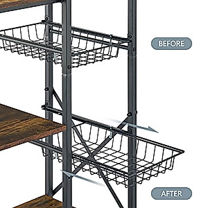 Hoctieon 3 Tier Microwave Oven Shelf, Microwave Storage Kitchen Storage Rack with 4 Hooks, Microwave Stand with 2 Slide-Out Baskets,Kitchen Baker's Rack, Microwave Oven Stand