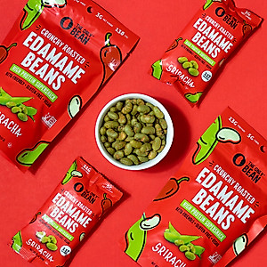 The Only Bean Crunchy Roasted Edamame Snacks Pack (Sriracha), Protien Keto Food, Gluten Free, Asian Chinese Korean Japanese Snacks, Hot Spicy Snack Low 100 Calorie, 0.9oz 10 Pack