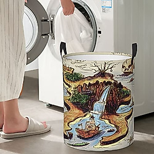 Laundry Basket,Peter Pan Neverland Map,Large Canvas Fabric Lightweight Storage Basket/Toy Organizer/Dirty Clothes Collapsible Waterproof For College Dorms-Large