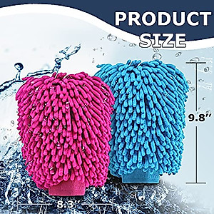 CoralHouse Car Cleaning,Car Wash Mitt Microfiber-4PK, Scratch & Lint Free, Premium Chenille Microfiber Wash Mitt-Blue and Red