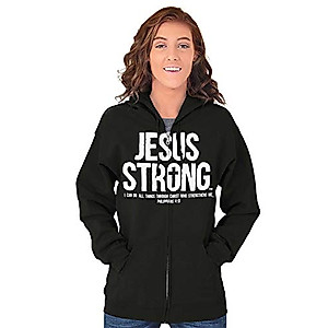 Jesus Strong Philippians 4:13 Bible Zip Up Hoodie Mens Womens Black