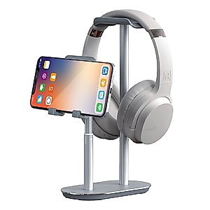 havit Cell Phone and Gaming Headset Stand, Headphone Holder, Adjustable Phone Stands, Aluminum Desktop Headphone Holder for Desk, for 0.55'' Thick Smartphone Kindle Tablet