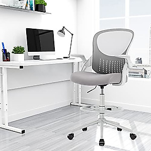 edx Drafting Chair Tall Office Chair, Tall Standing Desk Chair Counter Height Tall Adjustable Office Chair with Flip-up Arms/Wheels, Mid Back Mesh Office Drafting Chairs for Standing Desk, Grey