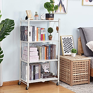 APEXCHASER 4-Shelf Foldable Storage Shelves with Wheels, Freestanding Metal Wire Shelf Rack, No Assembly Storage Shelves for Office, School, Kitchen,Garage