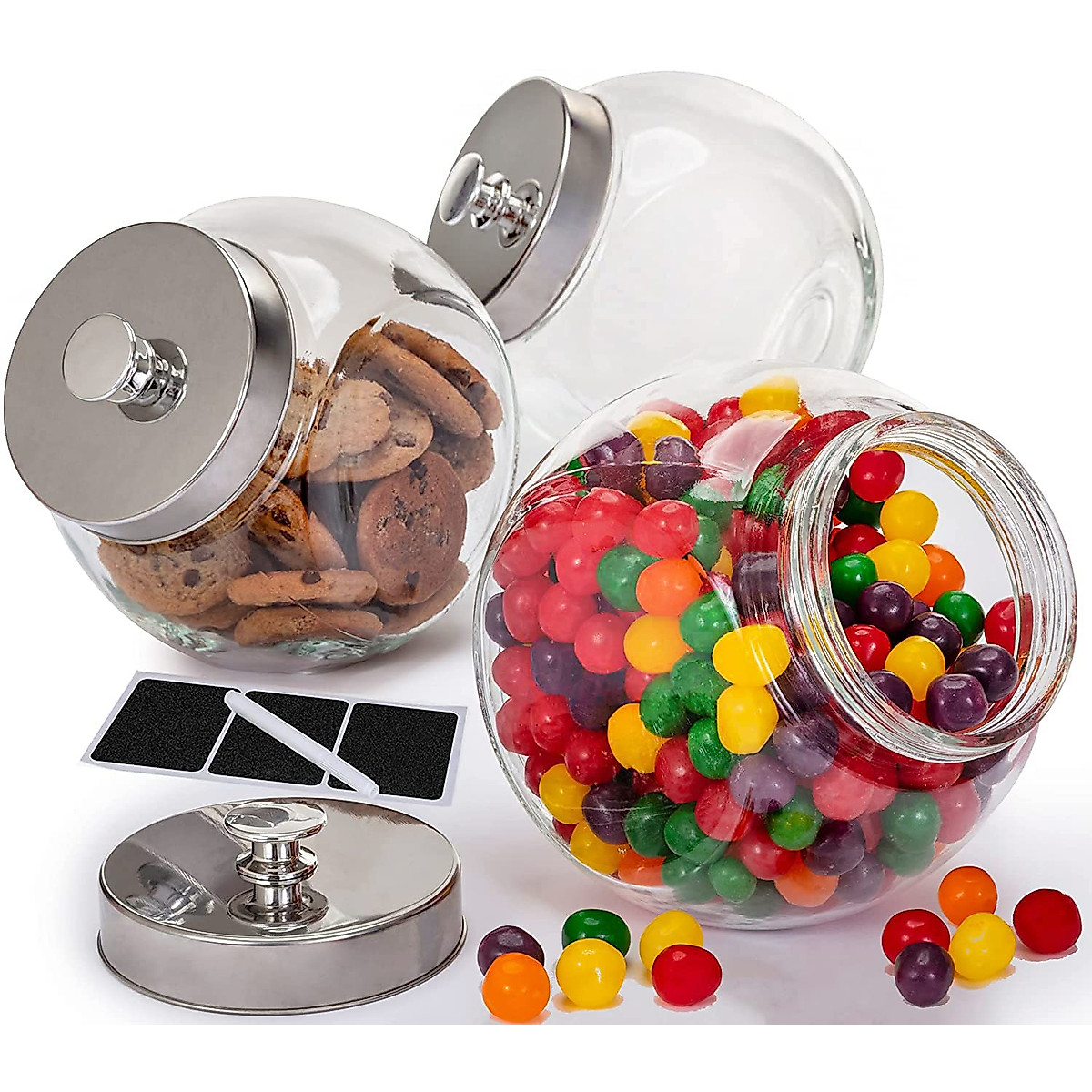 Glass Cookie Jars for Kitchen Counter (3 Pack) 75oz Food Storage Canisters with Airtight Lids + Marker & Labels, Coin & Penny Jar Candy Jars for Candy Buffet, Coffee Canister, Laundry Detergent Holder