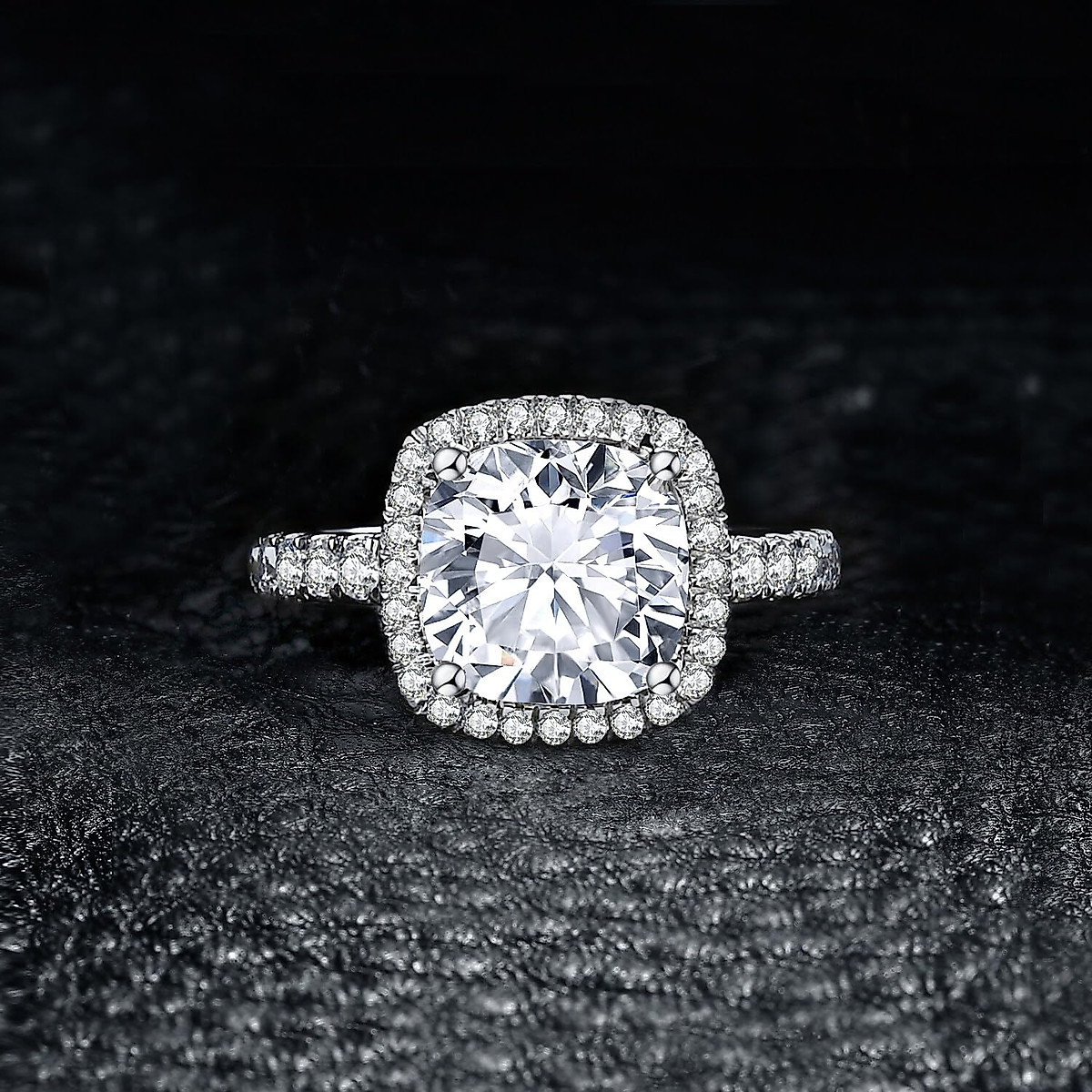 JewelryPalace Cushion 3ct CZ Engagement Rings For Women Cubic Zirconia Promise Halo Engagement Ring 925 Sterling Silver Solitaire Engagement Ring Size 7