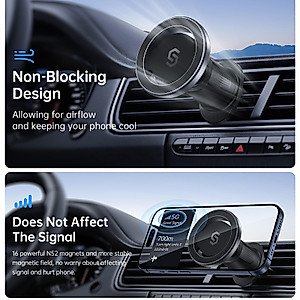 SYNCWIRE for MagSafe Car Mount, Flexible Rotation Magnetic Phone Holder for Car Air Vent,Hands Free Car Cell Phone Holder Mount Compatible iPhone 15 Pro Max 14 13 12,Samsung,MagSafe Car Accessories