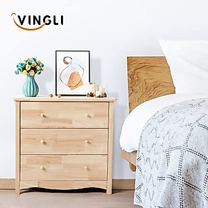 VINGLI Unfinished Natural Solid Wood 3 Drawer Dresser for Bedroom, Farmhouse Dressers & Chests of Drawers Color DIY Rubber Wood Dresser with Full Extension Drawer Slides & Wood Knobs Rustic Style