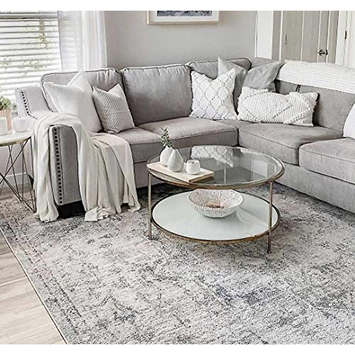 Orrick Moroccan Farmhouse Laundry Room, Hallway, Entryway, Bedroom, Kitchen Floor Runner Rug - Long Rug Carpet - Modern Bohemian Motif - Grey, Light Blue, White, Ivory, Beige, Navy Blue 2'7" x 10"