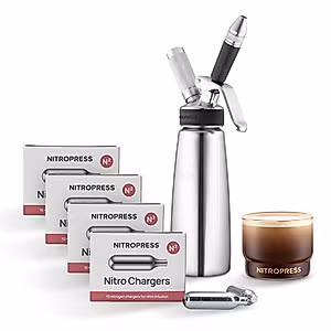 Hatfields London, NitroPress Nitro Cold Brew Maker and Dispenser | Nitro Cold Brew Coffee Maker Gift Set with 40 Nitro Chargers, for At-Home Nitro Coffee