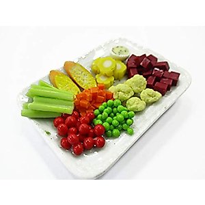 Dollhouse Miniatures Food Mixed Grilled Vegetables Green Salad Plate 1:6 Compatible with Barbie 15845