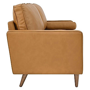 MAKLAINE 88" Modern Style Leather and Dense Foam Sofa in Tan Finish