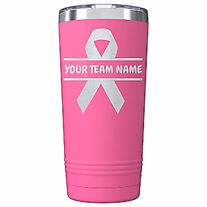 Personalized Custom Breast Cancer Ribbon Your Name Insulated Tumblers 20 oz. with Lid, Stainless Steel Cups Travel Coffee Mug (Pink)