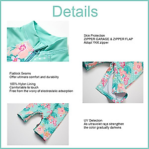 BONVERANO Baby Toddler Girls One Piece Swimsuit UPF 50+ Sun Protection Long Sleeve Zipper (Green, 3-6 Months)