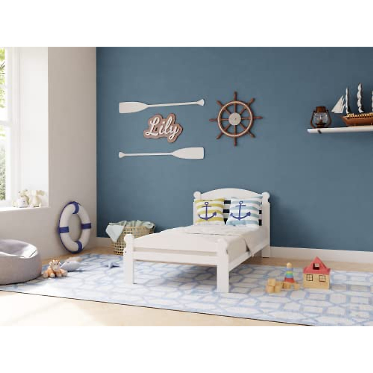 Twin Bed White Arizona Wooden Single Bed Frame Easy to Assemble Crafted from Solid Pine Wood with Wooden Slats Includes 33.85 Tall Headboard and Footboard