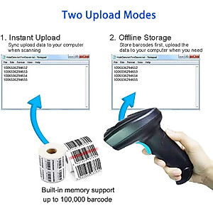 Wireless Bluetooth Barcode Scanner Automatic 2D QR Code Scanner Wireless for POS System, 1D PDF417 Screen Scanning Barcode Reader for Warehouse Inventory,Supermarket,Retail Shop