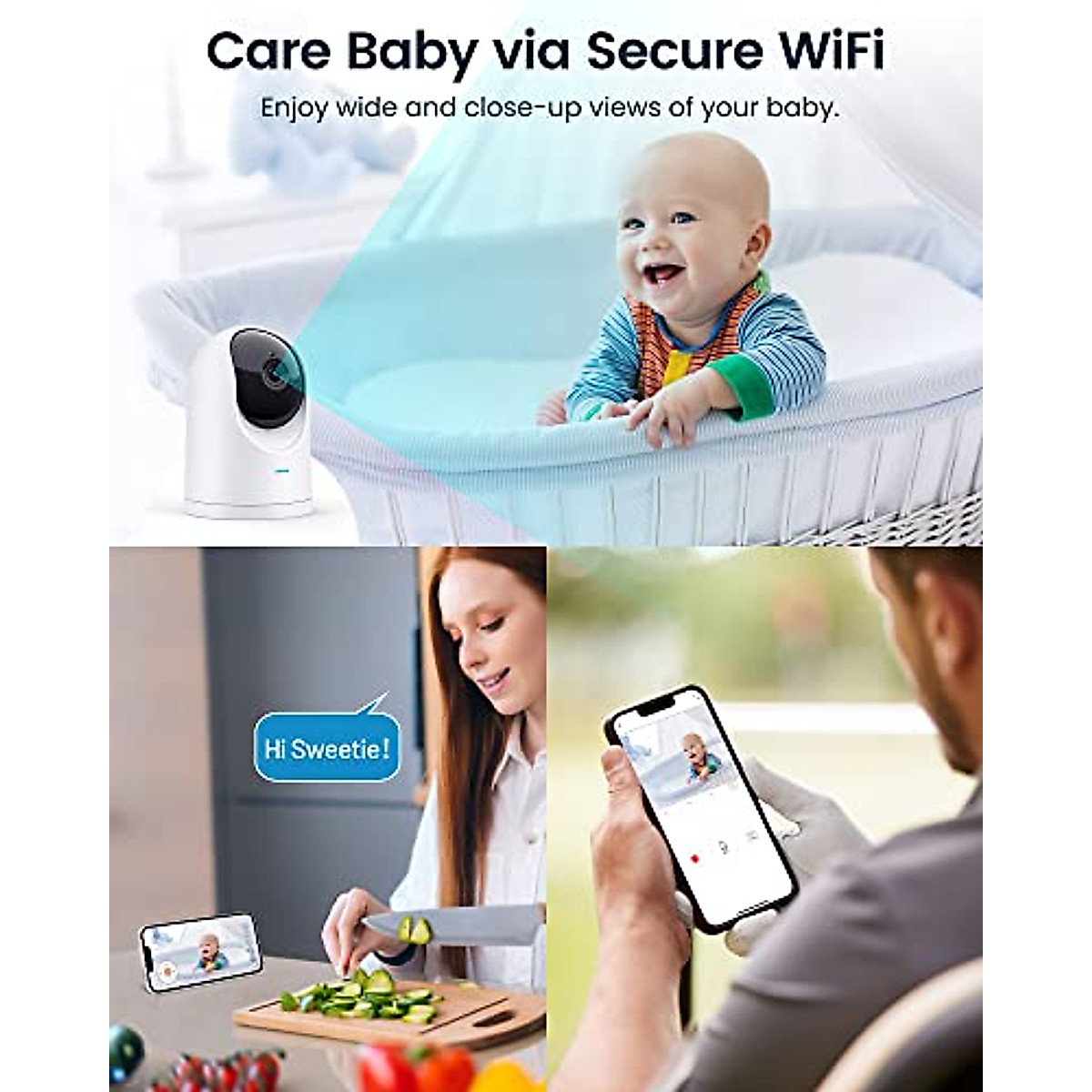 Baby Monitor - 2K Ultra HD Video Baby Monitor with Camera and Audio - Baby Camera Monitor WiFi Smartphone with Night Vision, Video Recording, App Control, Motion Detection/Tracking, 2-Way Audio